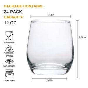 Cadamada Wine Glasses,12oz Stemless Wine Glass,for Red or White Wine,High-end Banquet, Party, Bar, Wedding, Gift (24 pcs)