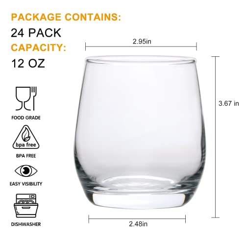 Cadamada Wine Glasses,12oz Stemless Wine Glass,for Red or White Wine,High-end Banquet, Party, Bar, Wedding, Gift (24 pcs)