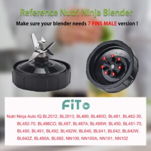 Blender Replacement Parts for Ninja, 32oz&24oz Cup and with Lids New, 7 Fins Extractor Blade, for Nutri Ninja Auto iQ BN801 BL640-30 BL642-30 (4 Pcs)