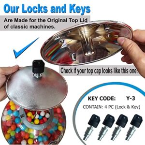 Lock and Key for Gumball Machine - Vending Machines Top Lid Tubular Key Lock for Capsule, Candy, Gumball Vending Machine. Classic Gumball Machine Lock and Key 1/4" Thread (4pc - Key Y3)…