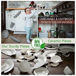 Dhnvcud 32-Piece Kitchen Plates and Bowls Sets,Lightweight Plastic Dishes Set for 8,Unbreakable Dinnerware Sets,Reusable Plates Set,Dishwasher and Microwave Safe, Dish Sets for Outdoor Camping,RV,Grey