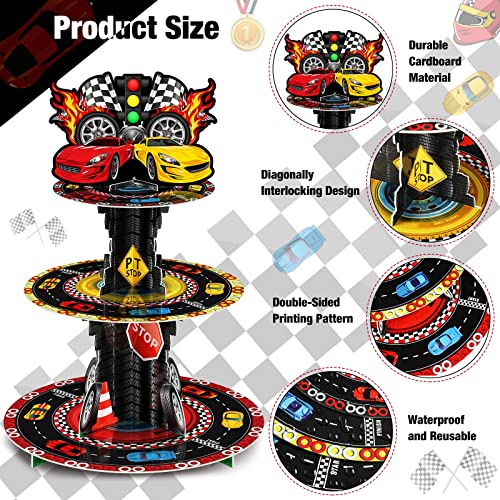 3 Tier Race Car Party Decorations Cupcake Stand Truck Car Party Favors Cupcake Holder Car Theme Dessert Stand Racing Truck Party Dessert Tower for Boys Kids Birthday Race Car Party Supplies Decor