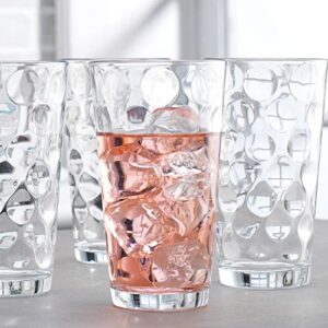 glaver's drinking glasses set of 4 highball glass cups bar glasses for cocktails, juice, water, iced tea, and beverages. circle designed - dishwasher safe. (large)