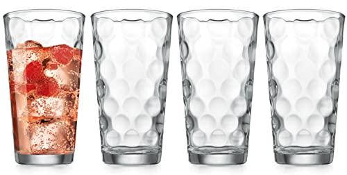 Glaver's Drinking Glasses Set of 4 Highball Glass Cups Bar Glasses for Cocktails, Juice, Water, Iced Tea, and Beverages. Circle Designed - Dishwasher Safe. (Large)