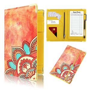 server book, cutaswish server books for waitress cute,waiter receipt book, pu leather waitress book with zipper pocket, waitress accessories(orange mandala)