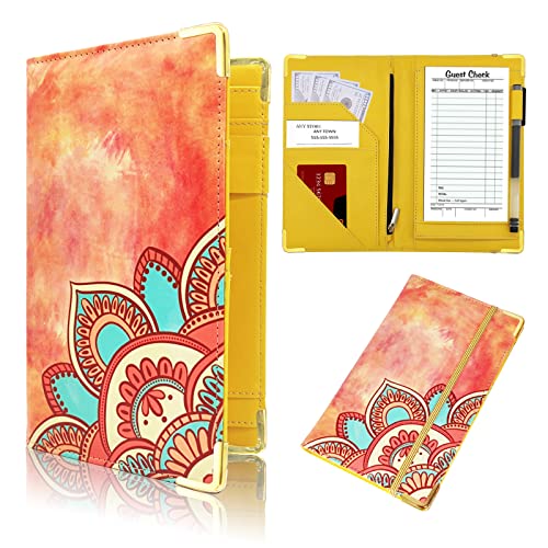 Server Book, Cutaswish Server Books for Waitress Cute,Waiter Receipt Book, PU Leather Waitress Book with Zipper Pocket, Waitress Accessories(Orange Mandala)