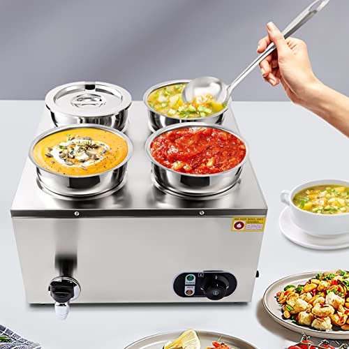 110V Commercial Food Warmer with 16.8 Qt Capacity, Electric Soup Warmer Adjustable Temp.86-185℉, Stainless Steel Countertop Soup Pot with Tap, Food Warmer for Cheese/Hot Dog/Rice