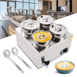 110V Commercial Food Warmer with 16.8 Qt Capacity, Electric Soup Warmer Adjustable Temp.86-185℉, Stainless Steel Countertop Soup Pot with Tap, Food Warmer for Cheese/Hot Dog/Rice