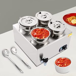 110V Commercial Food Warmer with 16.8 Qt Capacity, Electric Soup Warmer Adjustable Temp.86-185℉, Stainless Steel Countertop Soup Pot with Tap, Food Warmer for Cheese/Hot Dog/Rice