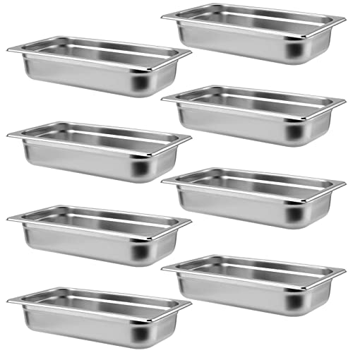 SOUJAP Steam Pan 1/3 Size x 2.5 Inch Deep, 8 Pack Stainless Steel Anti-Jamming Food Cooking Pan, Steam Table Pan, Hotel Pan for Buffet, Restaurants, Catering Supplies