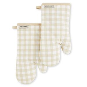 kitchenaid gingham oven mitt 2-pack set, milkshake, 7"x13"