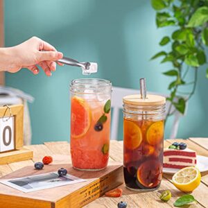 Facilfeliz 6 Pack Bubble Tea Cup, 24oz Iced Coffee Cups, Mason Jar with Bamboo Lids & Straws & 6 Airtight Lids, Reusable Wide Mouth Smoothie Boba Cup, Clean Brush, Glass Cups, Travel Drinking Bottle