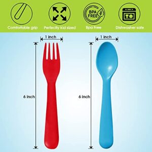 PLASKIDY Toddler Utensils Set of 18 Plastic Kids Utensils Forks and Spoons - BPA FREE/Dishwasher Safe Toddler Silverware Set Brightly Colored Children's Safe Flatware Cutlery Set