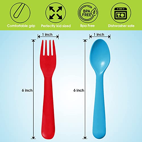 PLASKIDY Toddler Utensils Set of 18 Plastic Kids Utensils Forks and Spoons - BPA FREE/Dishwasher Safe Toddler Silverware Set Brightly Colored Children's Safe Flatware Cutlery Set