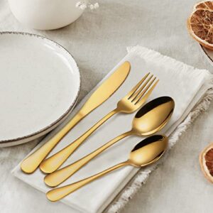 Gold Silverware Set, 30-Piece Gold Flatware Cutlery Utensils Set for 6, Stainless Steel Knives Spoons and Forks Set, Mirror Polished, Dishwasher Safe