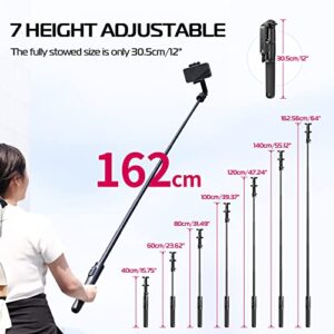 ULANZI SK-03 Selfie Stick Tripod, 64" Professional Stable Phone Tripod Stand for Smartphone/Camera/Gopro, 3 in 1 Extendable Phone Tripod with Detachable Remote for Travel Selfies Video Recording Vlog