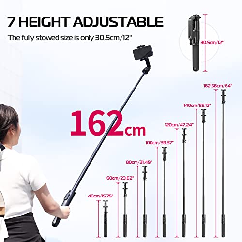 ULANZI SK-03 Selfie Stick Tripod, 64" Professional Stable Phone Tripod Stand for Smartphone/Camera/Gopro, 3 in 1 Extendable Phone Tripod with Detachable Remote for Travel Selfies Video Recording Vlog