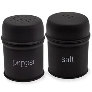 auldhome salt and pepper shaker set (black); contemporary modern farmhouse retro enamel style shaker set