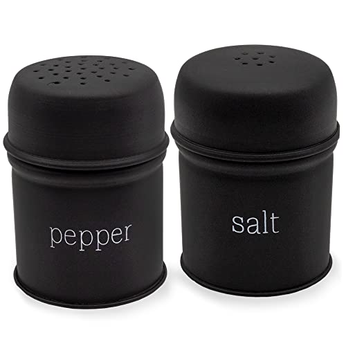 AuldHome Salt and Pepper Shaker Set (Black); Contemporary Modern Farmhouse Retro Enamel Style Shaker Set