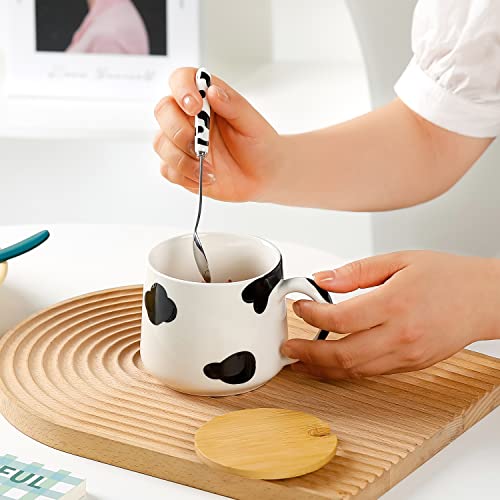 BigNoseDeer Cute Ceramic Cow Coffee Mug with 3D Animal Inside Kawaii Tea Cup with Spoon and Lid Cow Print Stuff Christmas Gifts Birthday Mother's Day Cute Gifts for Women Kids 12oz (Cow)