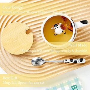 BigNoseDeer Cute Ceramic Cow Coffee Mug with 3D Animal Inside Kawaii Tea Cup with Spoon and Lid Cow Print Stuff Christmas Gifts Birthday Mother's Day Cute Gifts for Women Kids 12oz (Cow)