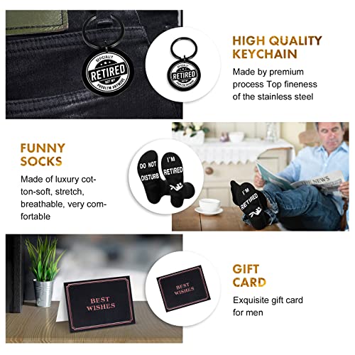 Retirement Gifts for Men, Funny Retired Presents Include Insulated Tumbler Baseball Cap Socks Keychain Scented Candle with Gift Box for Dad, Coworkers, Friends, Retired People