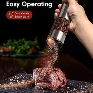 [Upgraded Larger Capacity] Electric Salt and Pepper Grinder Set Rechargeable with LED lights - Stainless Steel Automatic Pepper Grinder and Salt Grinder Refillable with 6 Adjustable Coarseness