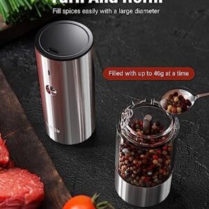 [Upgraded Larger Capacity] Electric Salt and Pepper Grinder Set Rechargeable with LED lights - Stainless Steel Automatic Pepper Grinder and Salt Grinder Refillable with 6 Adjustable Coarseness