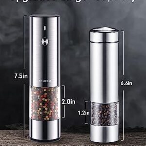 [Upgraded Larger Capacity] Electric Salt and Pepper Grinder Set Rechargeable with LED lights - Stainless Steel Automatic Pepper Grinder and Salt Grinder Refillable with 6 Adjustable Coarseness