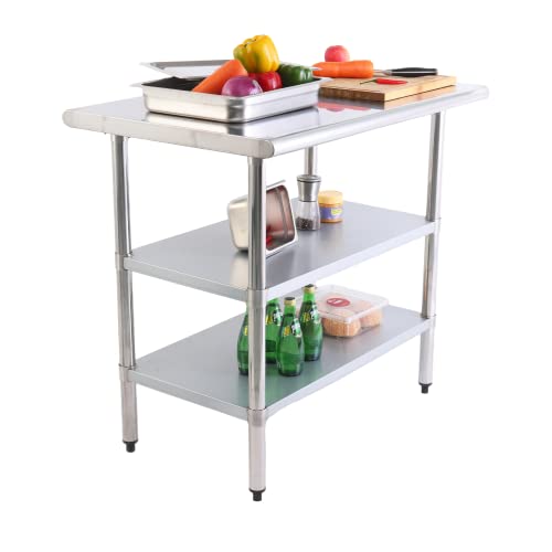 ERUPTA Stainless Steel Table 24x36 inches, NSF Commercial Heavy Duty Kitchen Food Prep Work Table with Adjustable Double Under-Shelves for Restaurant,Hotel,Home Kitchen,Food Truck,BBQ