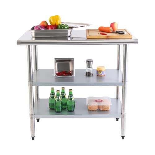 ERUPTA Stainless Steel Table 24x36 inches, NSF Commercial Heavy Duty Kitchen Food Prep Work Table with Adjustable Double Under-Shelves for Restaurant,Hotel,Home Kitchen,Food Truck,BBQ