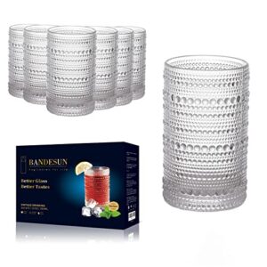 bandesun romantic highball glasses set of 6, 12 oz hobnail glassware, embossed vintage drinking glasses for beer, cocktail, soda, beverage