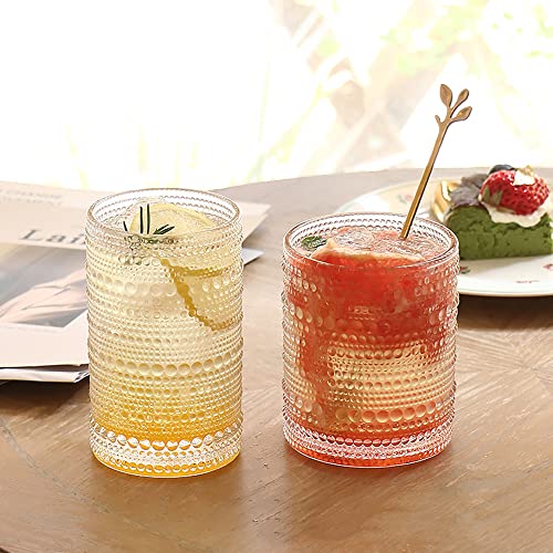 Bandesun Romantic Highball Glasses Set of 6, 12 oz Hobnail Glassware, Embossed Vintage Drinking Glasses for Beer, Cocktail, Soda, Beverage