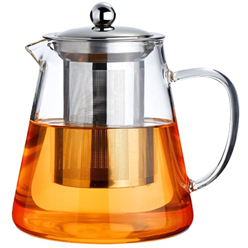 PARACITY Glass Teapot Stovetop 18.6 OZ, Borosilicate Clear Tea Kettle with Removable 18/8 Stainless Steel Infuser, Teapot Blooming and Loose Leaf Tea Maker Tea Brewer for Camping, Travel (550ML)