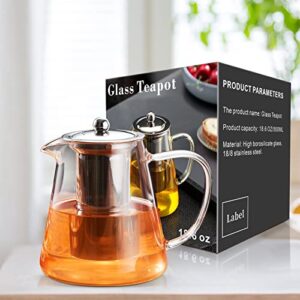 PARACITY Glass Teapot Stovetop 18.6 OZ, Borosilicate Clear Tea Kettle with Removable 18/8 Stainless Steel Infuser, Teapot Blooming and Loose Leaf Tea Maker Tea Brewer for Camping, Travel (550ML)