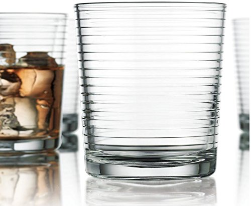 Set Of 18 Drinking Glasses, Includes 6-17 Oz. Highball Glasses, 6-13 Oz. Rock Glasses, 6-7 Oz. Juice Glasses, Ribbed Glasses, For Cocktail, Water, Juice. Dishwasher Safe