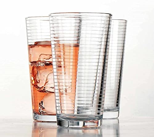 Set Of 18 Drinking Glasses, Includes 6-17 Oz. Highball Glasses, 6-13 Oz. Rock Glasses, 6-7 Oz. Juice Glasses, Ribbed Glasses, For Cocktail, Water, Juice. Dishwasher Safe