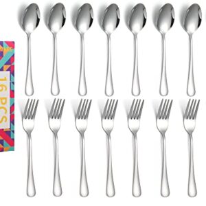 16-Piece Dinner Forks and Spoons Silverware Set, Stainless Steel Flatware Cutlery for Kitchen Home Restaurant, Heavy duty Fork 7.2 Inch and Tablespoon 6.7 Inch, Dishwasher Safe