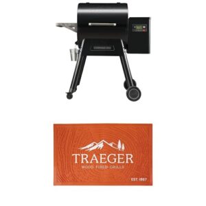 bundle of traeger grills ironwood 650 wood pellet grill and smoker with wifi smart home technology, black + traeger pellet grills bac636 grill mat, orange