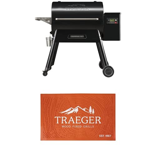 Bundle of Traeger Grills Ironwood 885 Wood Pellet Grill and Smoker with WIFI Smart Home Technology, Black + Traeger Pellet Grills BAC636 Grill Mat, Orange