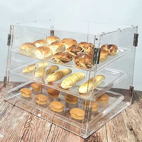 Pastry Display case countertop Bakery Bread Display Cabinet Cookie Donut Dessert Box Food Display Stand with 3 Tray (Back Door and frontdoor)