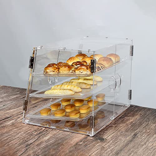 Pastry Display case countertop Bakery Bread Display Cabinet Cookie Donut Dessert Box Food Display Stand with 3 Tray (Back Door and frontdoor)