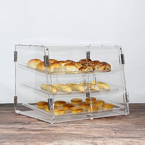 Pastry Display case countertop Bakery Bread Display Cabinet Cookie Donut Dessert Box Food Display Stand with 3 Tray (Back Door and frontdoor)