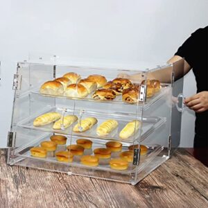 Pastry Display case countertop Bakery Bread Display Cabinet Cookie Donut Dessert Box Food Display Stand with 3 Tray (Back Door and frontdoor)