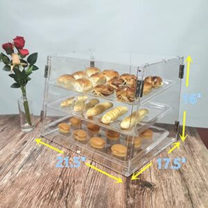 Pastry Display case countertop Bakery Bread Display Cabinet Cookie Donut Dessert Box Food Display Stand with 3 Tray (Back Door and frontdoor)