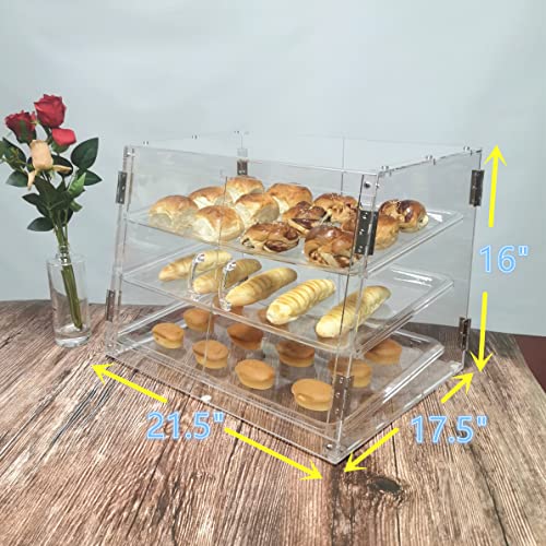 Pastry Display case countertop Bakery Bread Display Cabinet Cookie Donut Dessert Box Food Display Stand with 3 Tray (Back Door and frontdoor)