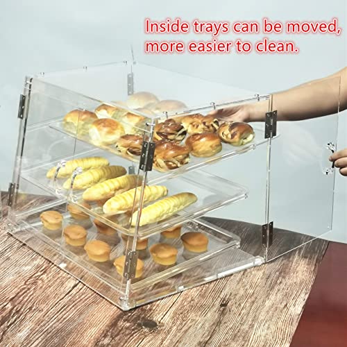 Pastry Display case countertop Bakery Bread Display Cabinet Cookie Donut Dessert Box Food Display Stand with 3 Tray (Back Door and frontdoor)