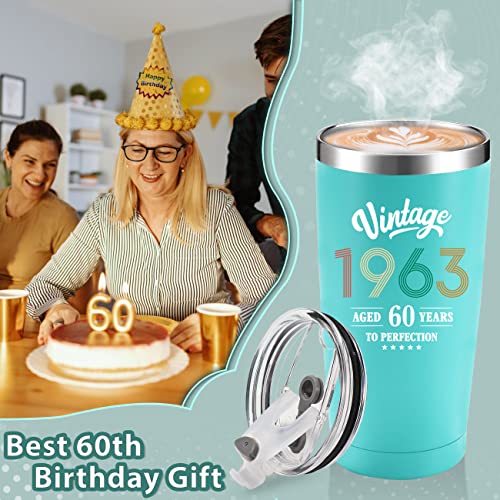 BdayPtion 60th Birthday Gifts for Men Women, Happy 60 Year Old Birthday Party Gift, 60th Bday Gift for Him or Her, Sixty Birthday Present, 20oz Light Green Tumbler Cup