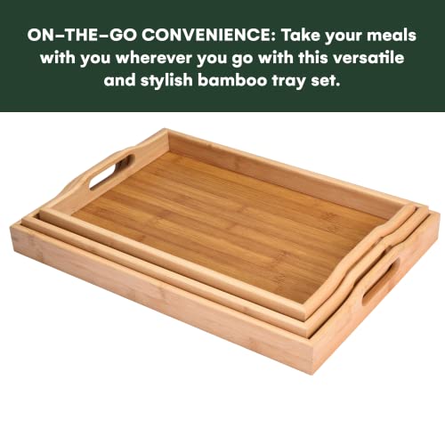 Prosumers Choice 3 Pack Bamboo Serving Trays with Handles - Bamboo Trays for Food-Serving Tray - Wooden Trays for Food - Set with Different Sizes