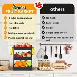 Gmtsl Bamboo Fruit Basket – 3 Tier Fruit Bowl For Kitchen Counter, Large Capacity Fruit Holder With 2 Banana Hangers, Idea For Fruit and Vegetable Storage, Bread Basket, Snack Organizer(BLACK)